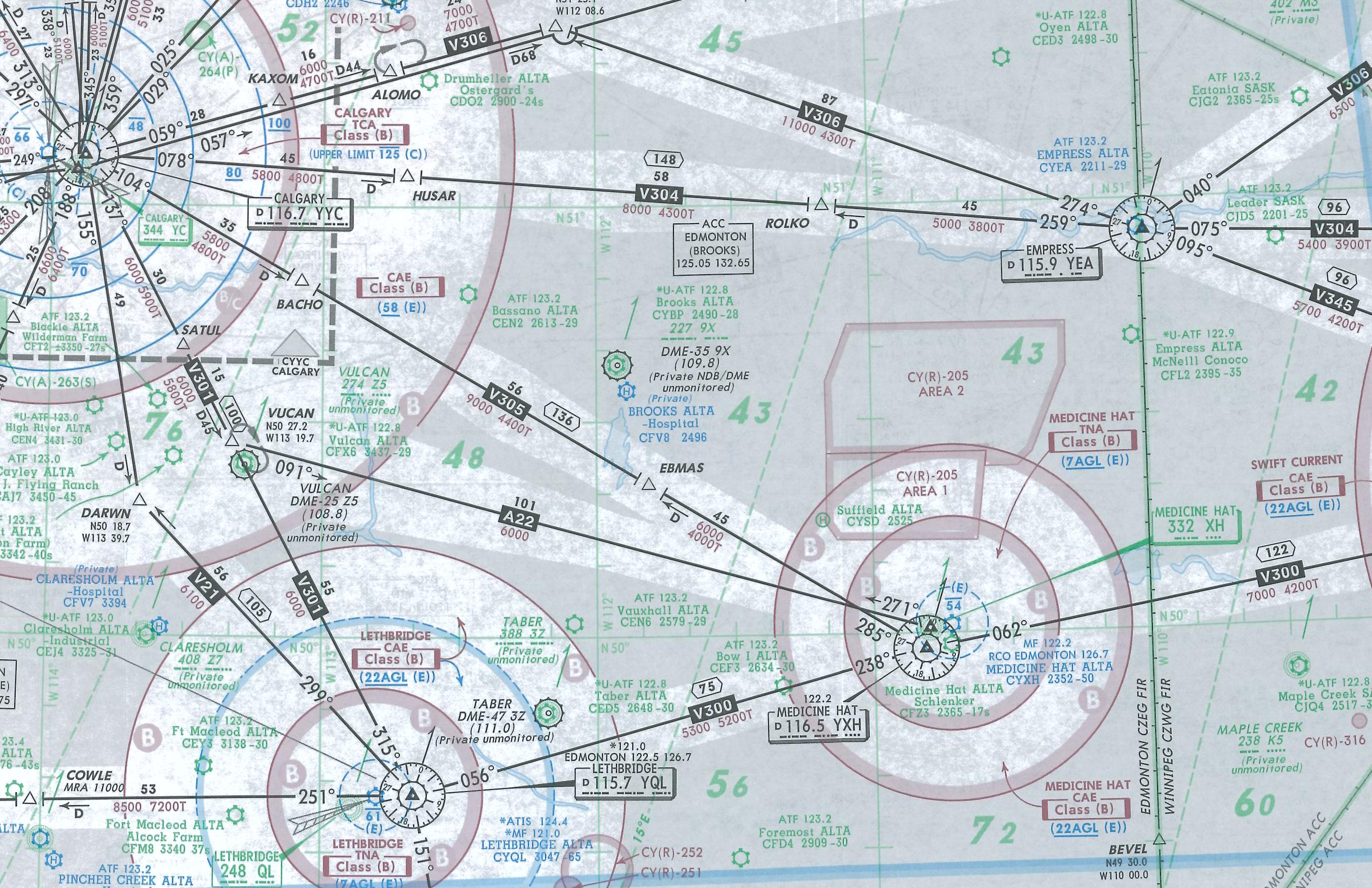 Map Room, IFR Calgary and SouthSouth, Langley Flying School.