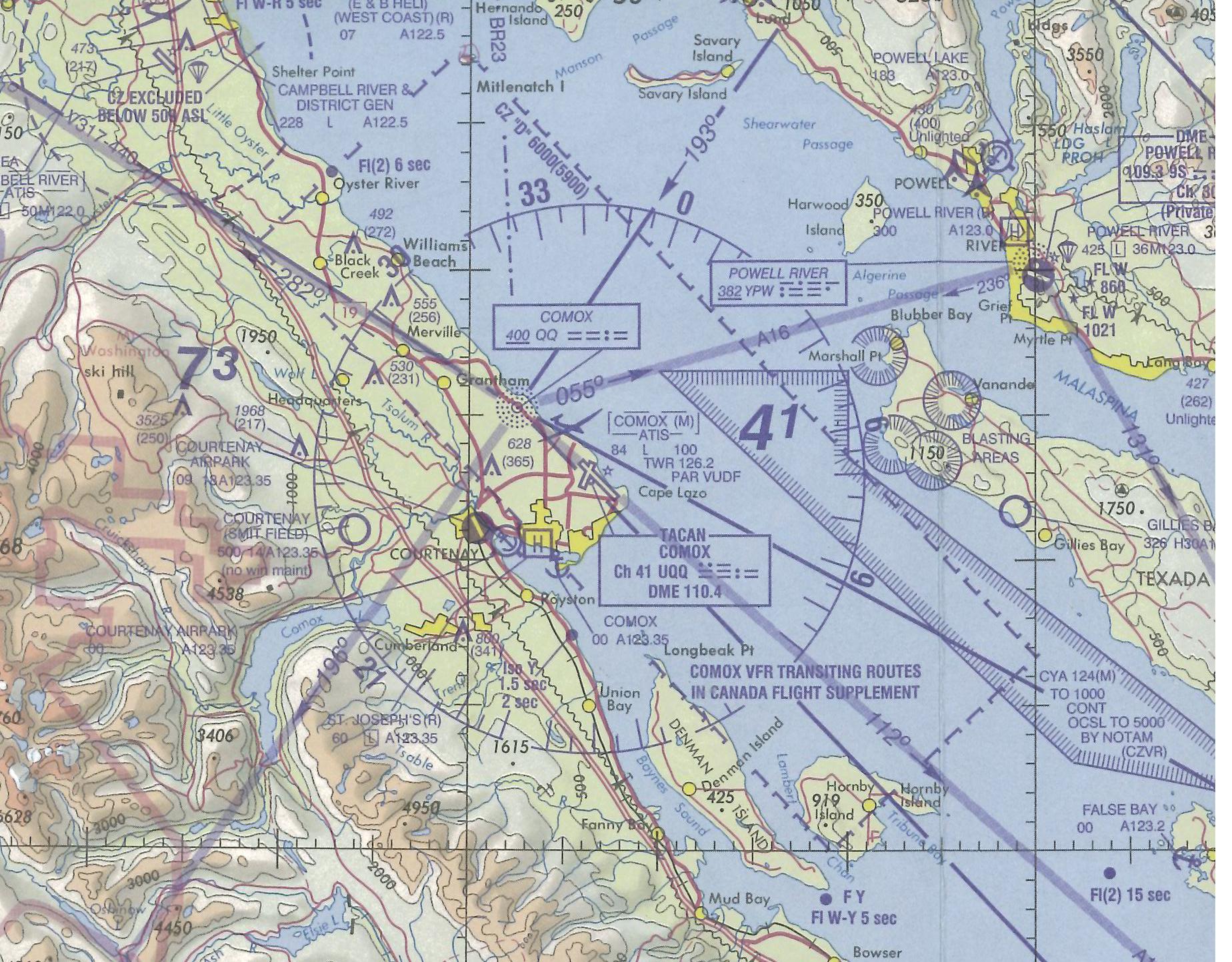 Map Room, Comox, Campbell River, and Port Hardy, Langley Flying School.