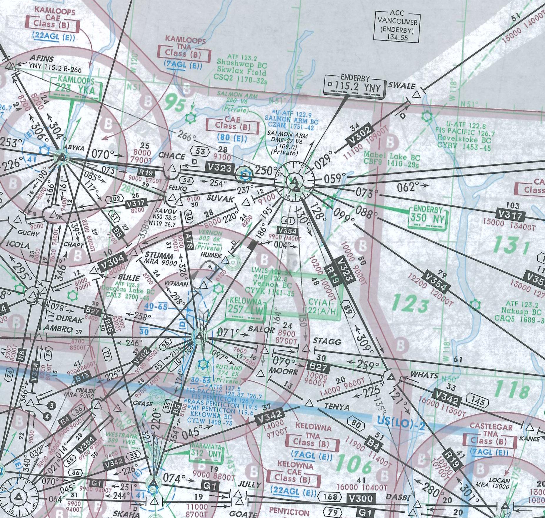 Map Room, IFR Kelowna, Langley Flying School.