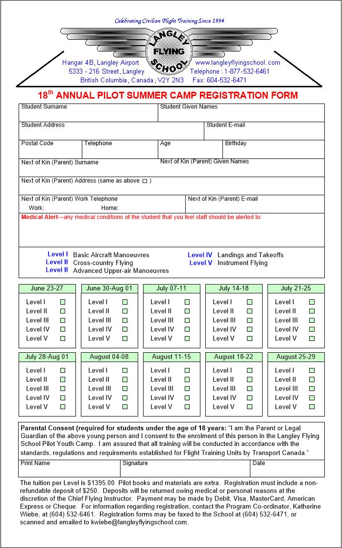 18th Annual Pilot Summer Camp, Registration Form 2014, Langley Flying ...